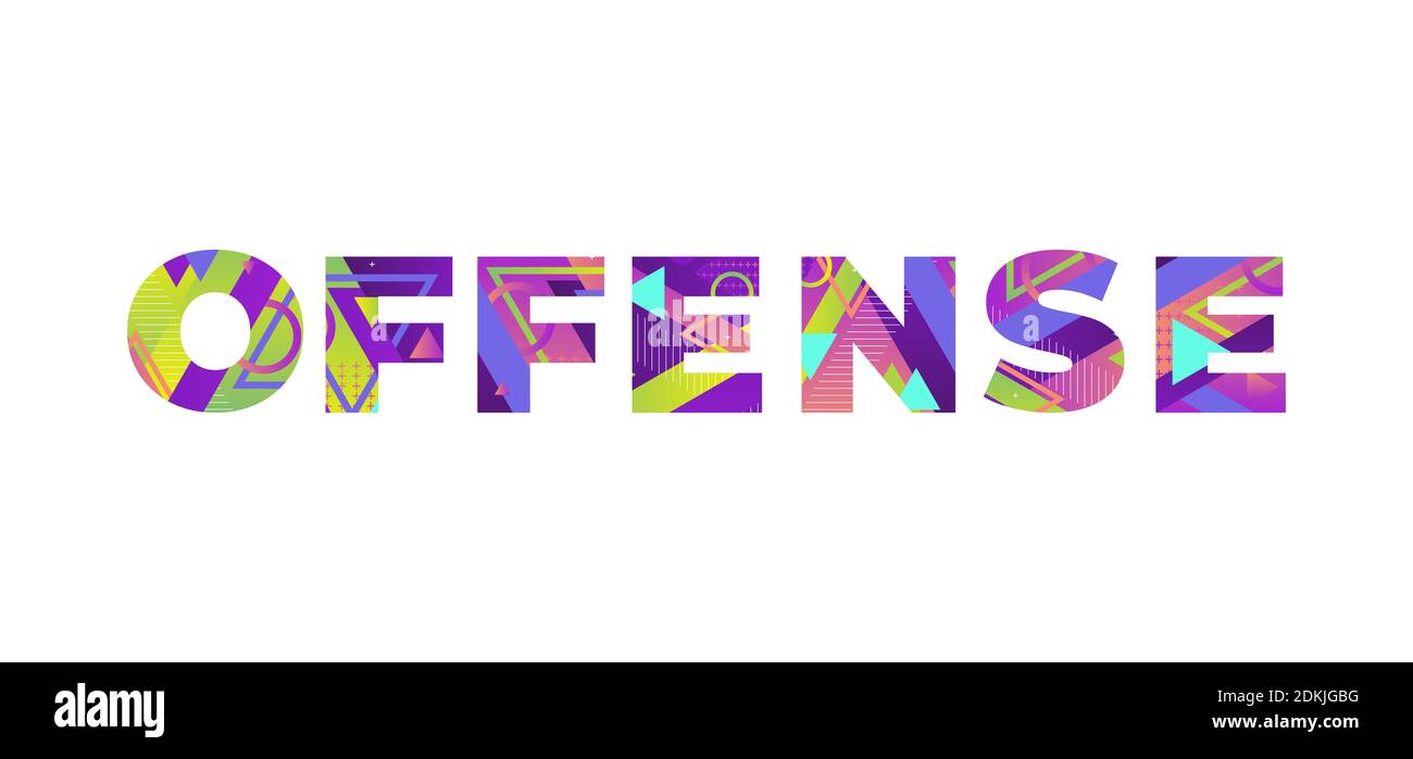 The word OFFENSE concept written in colorful retro shapes and colors ...