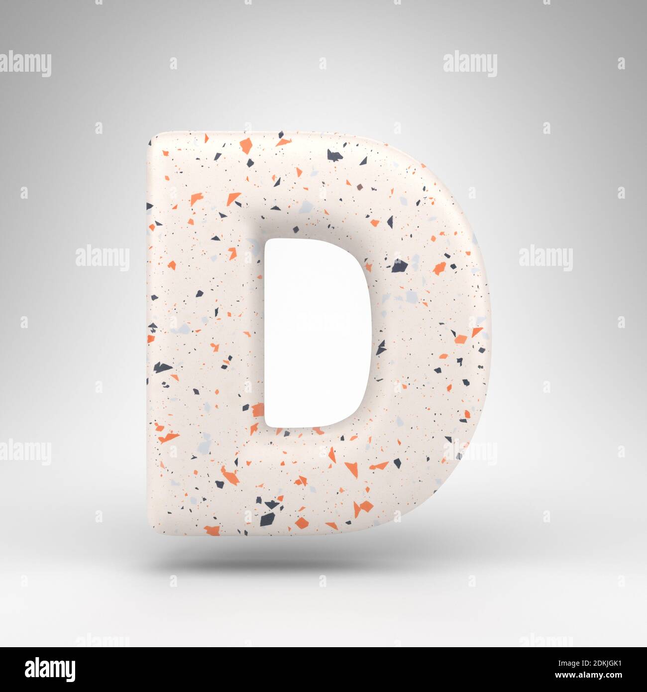 Letter D uppercase on white background. 3D rendered font with terrazzo ...