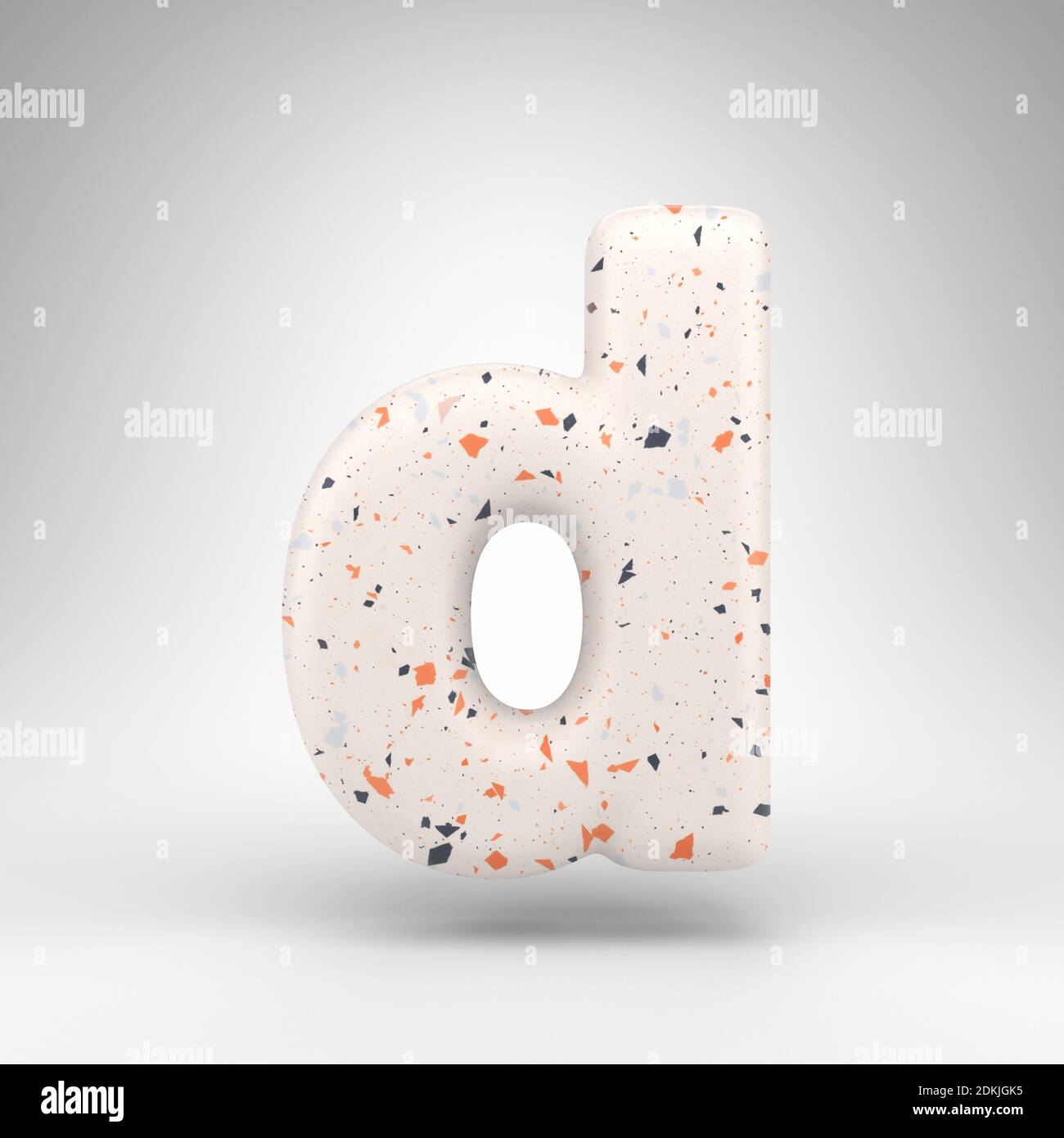 Letter D lowercase on white background. 3D rendered font with terrazzo ...