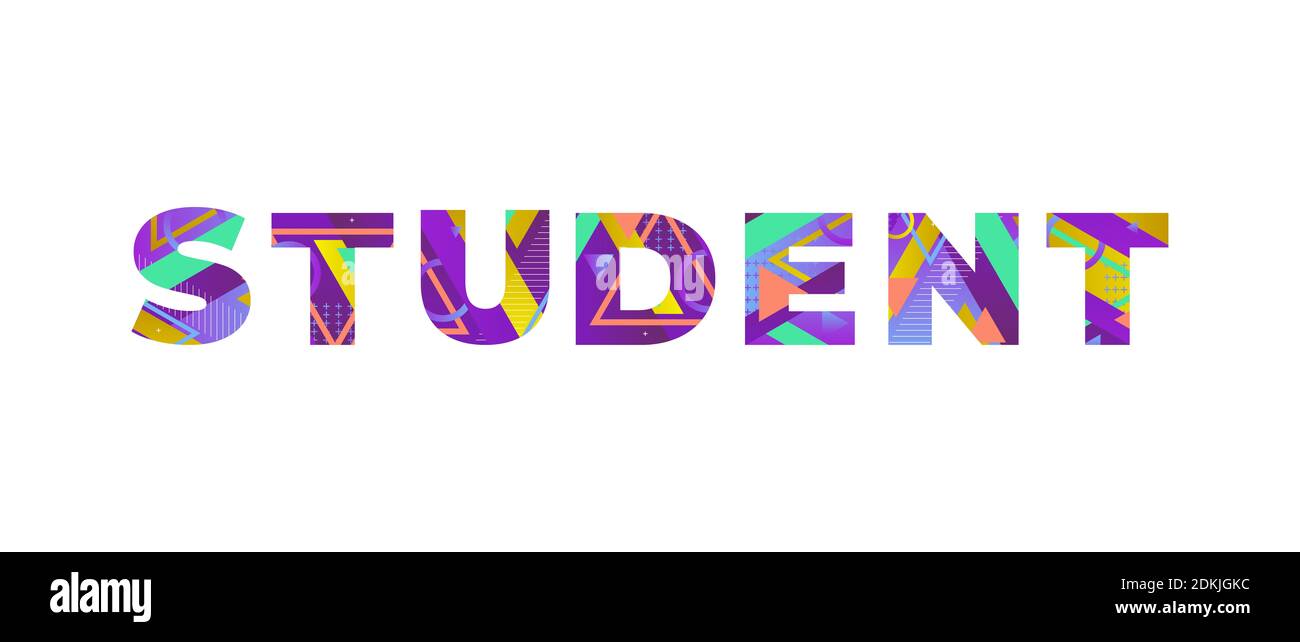 The word STUDENT concept written in colorful retro shapes and colors ...