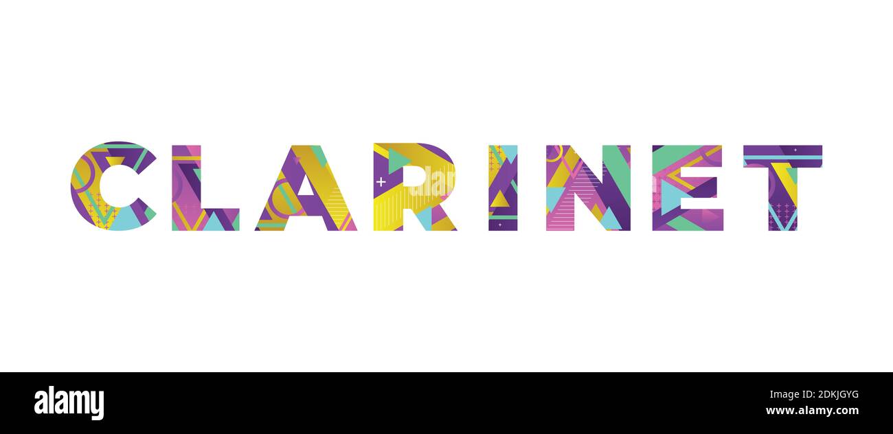 The word CLARINET concept written in colorful retro shapes and colors ...