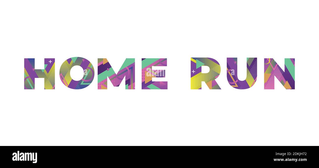 The words HOME RUN concept written in colorful retro shapes and colors ...