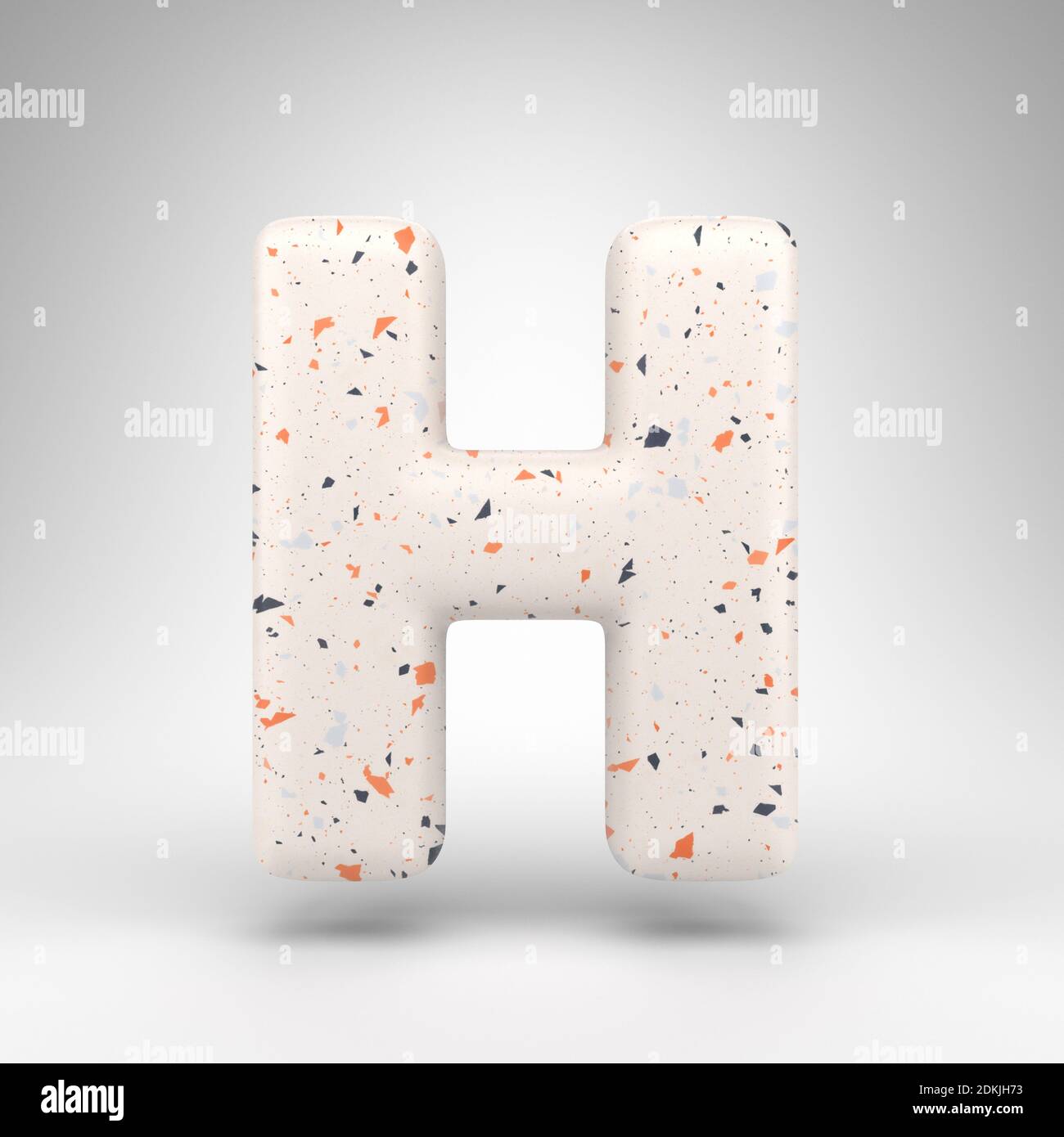 Letter H uppercase on white background. 3D rendered font with terrazzo ...
