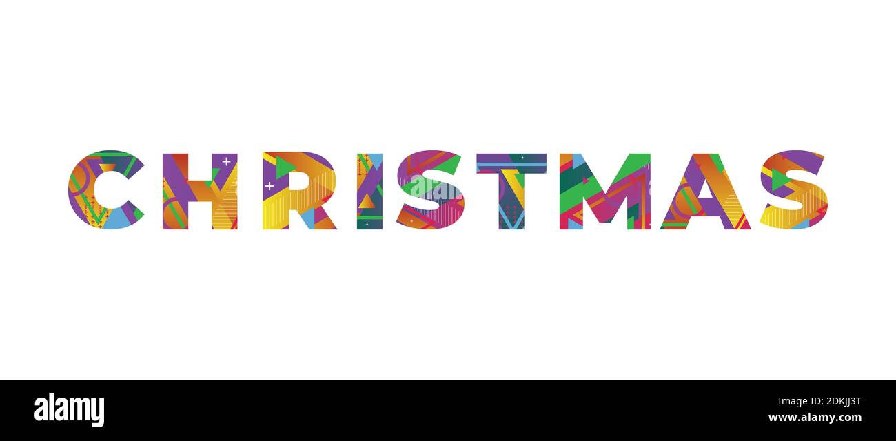 The word CHRISTMAS concept written in colorful retro shapes and colors ...