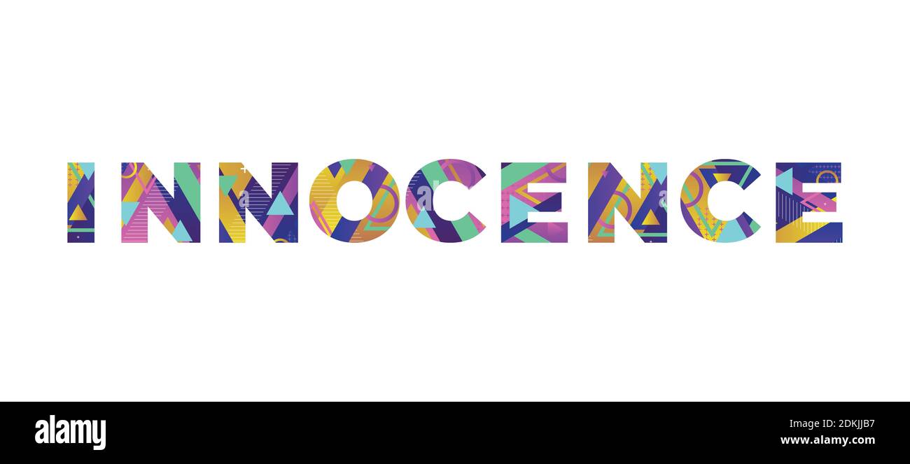 The word INNOCENCE concept written in colorful retro shapes and colors ...