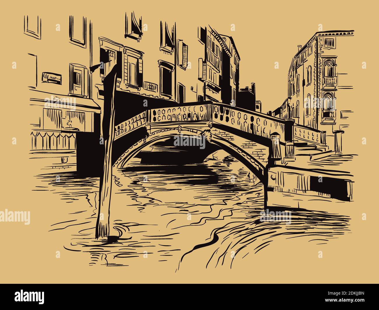 Vector hand drawing sketch illustration of canal in Venice. Venice ...