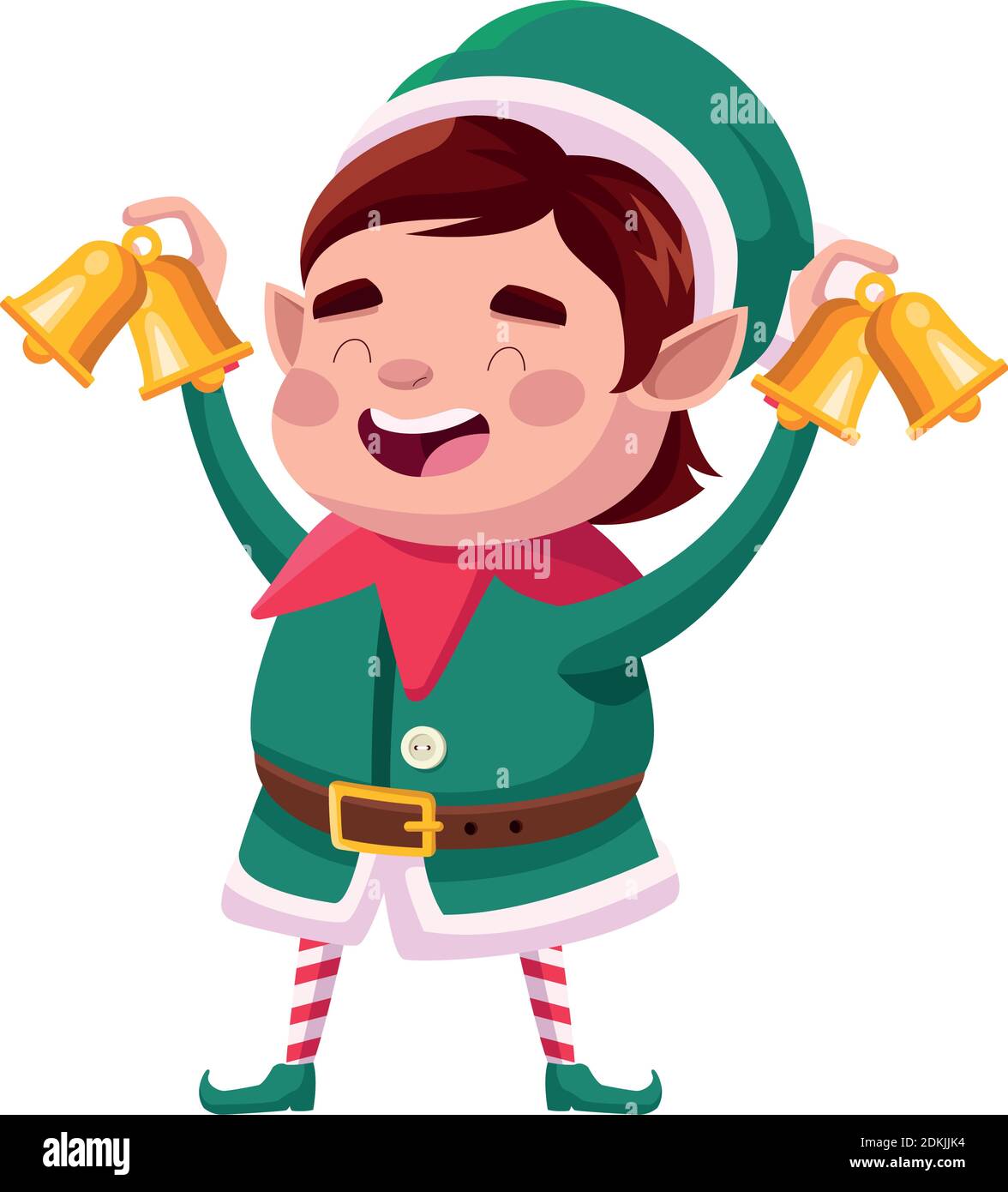elf santa helper with bells golden comic character vector illustration ...