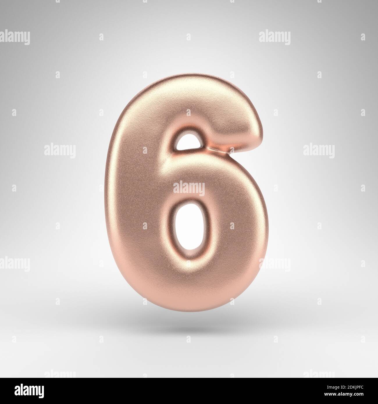 Number 6 on white background. Matte copper 3D rendered number with ...