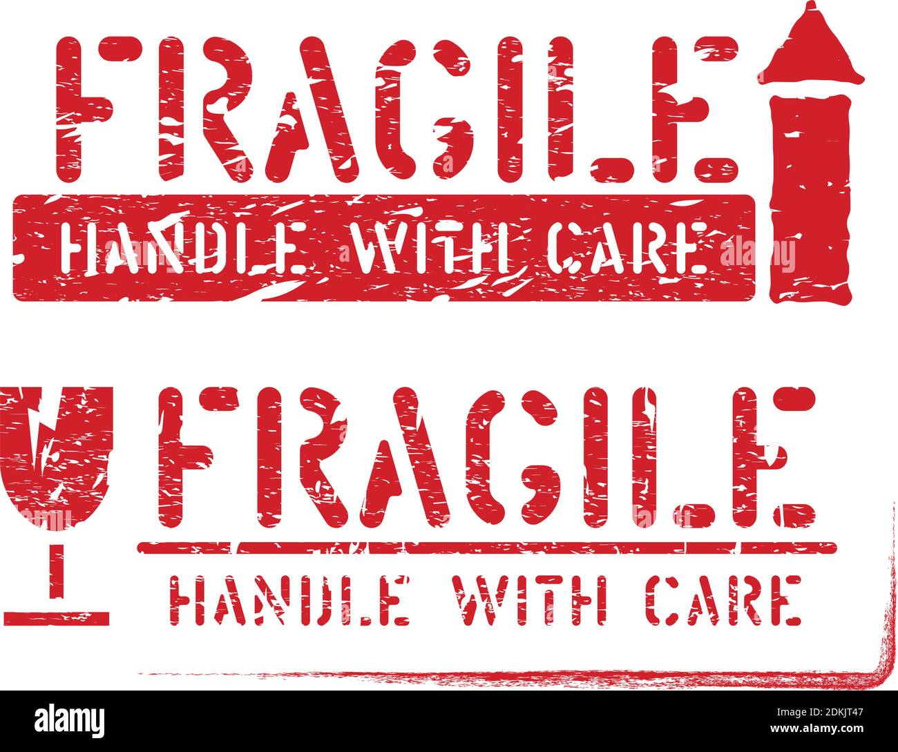 Fragile, this way up, handle with care grungy vector box signs for ...