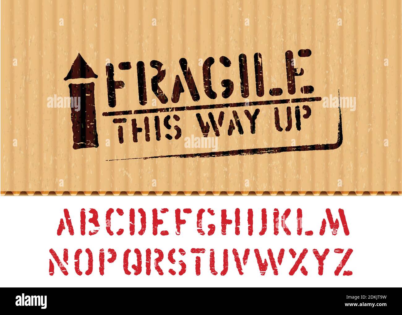 Grunge Fragile box sign with arrow up on piece of carton for logistics ...