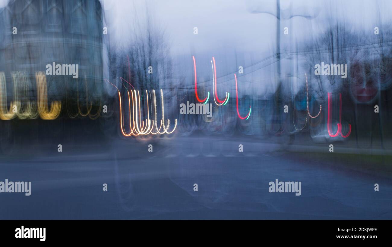 Light streak abstract photograph of street corner in vancouver Stock ...