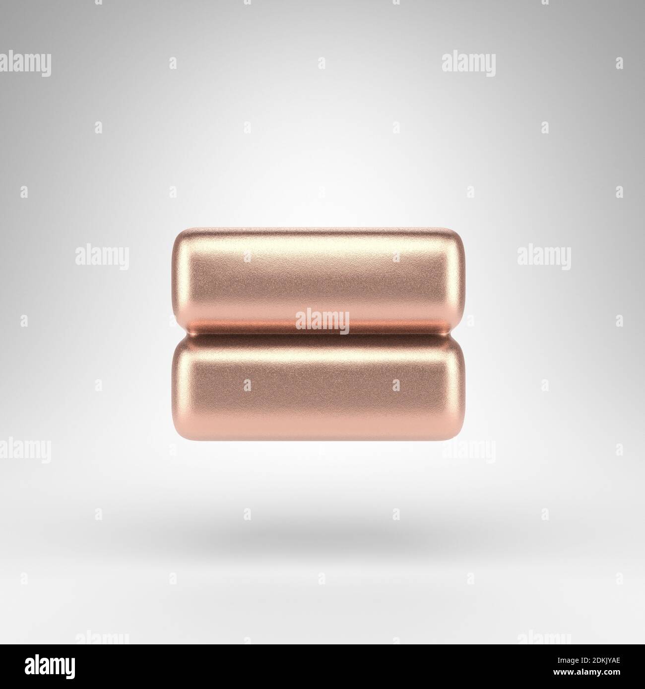 Equals symbol on white background. Matte copper 3D rendered sign with ...