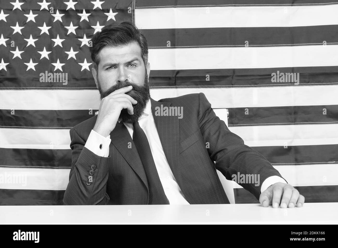 Let freedom reign. American citizen on national flag background ...