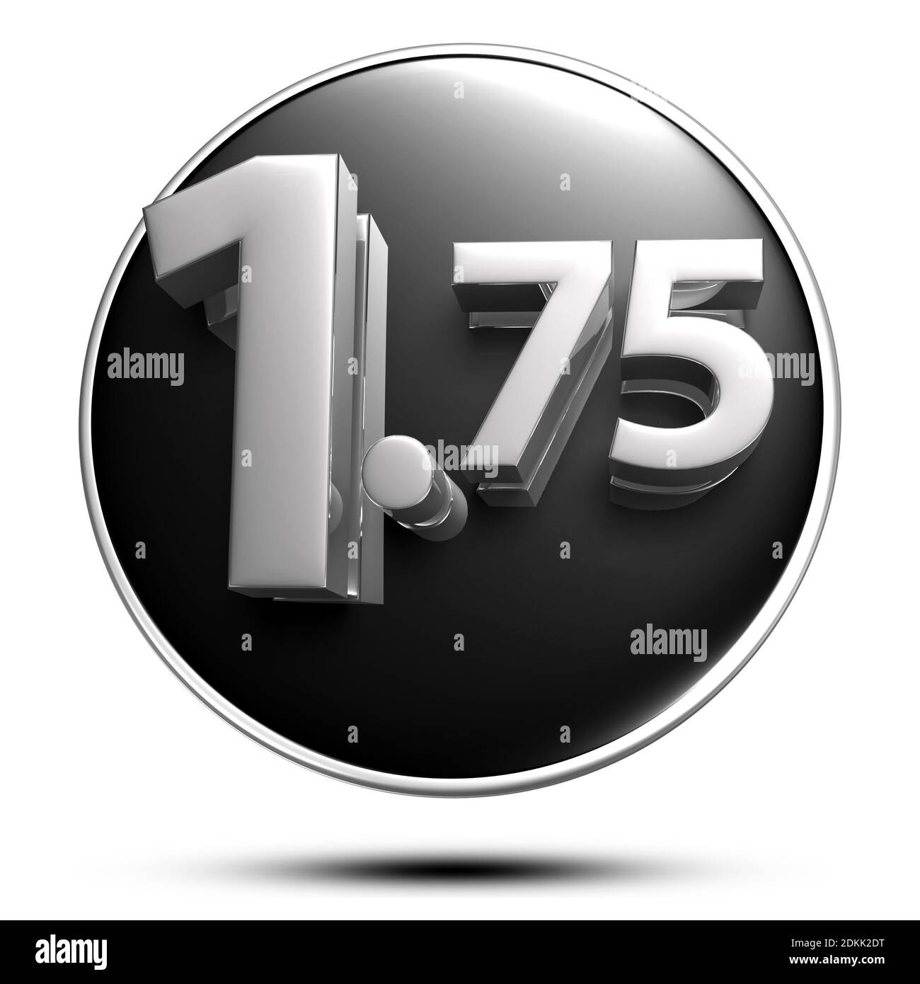 1.75 numbers 3D illustration on white background with clipping path ...