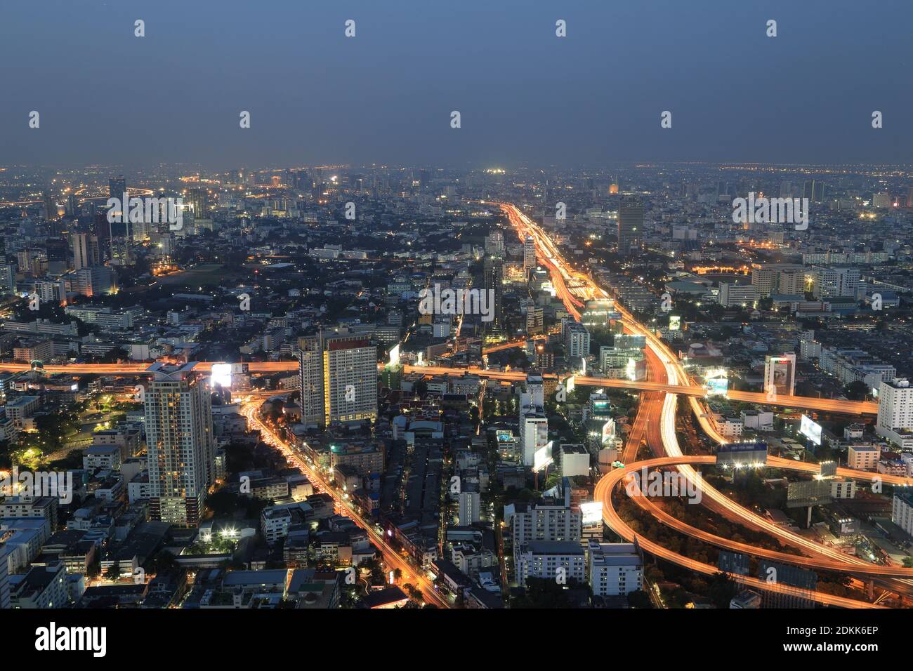 Aerial View Of Illuminated Buildings In City At Night Stock Photo - Alamy