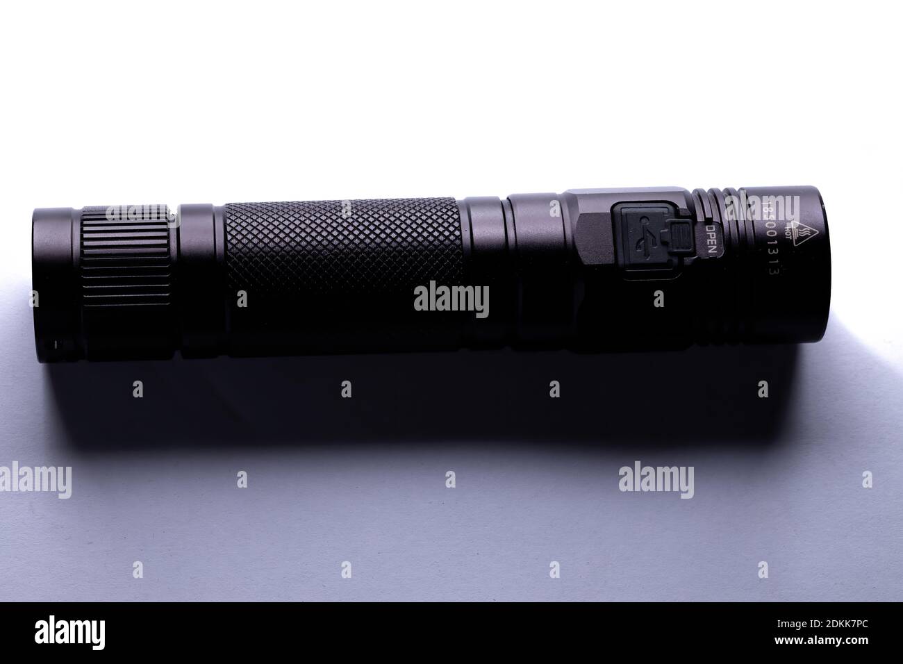 modern black metal flashlight isolated on white background Stock Photo ...
