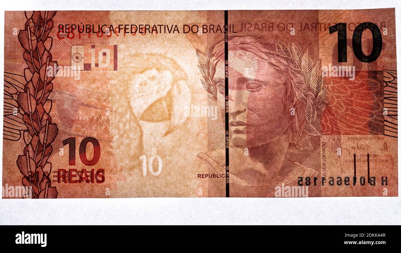 Brazilian paper money of ten reais Stock Photo - Alamy