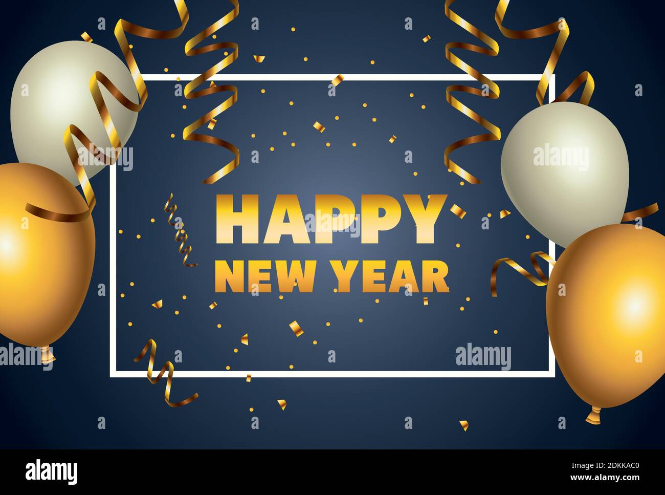 happy new year golden lettering with balloons helium decoration vector ...
