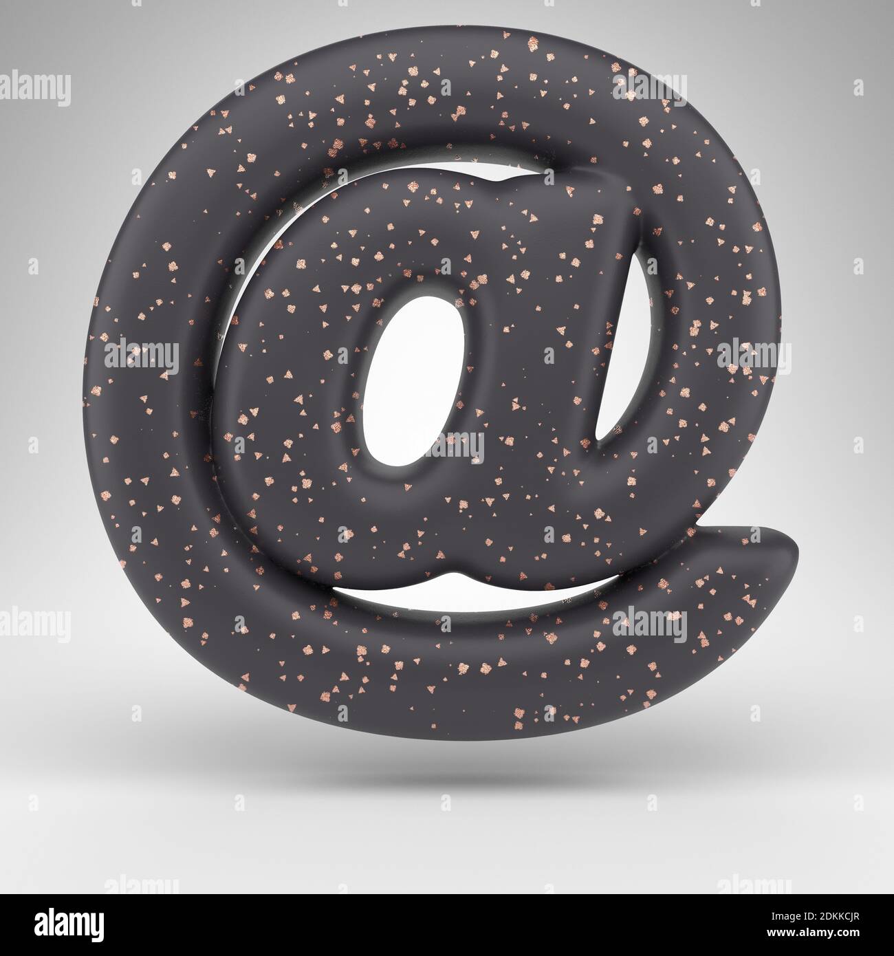 AT symbol on white background. Black matte 3D rendered sign with copper ...