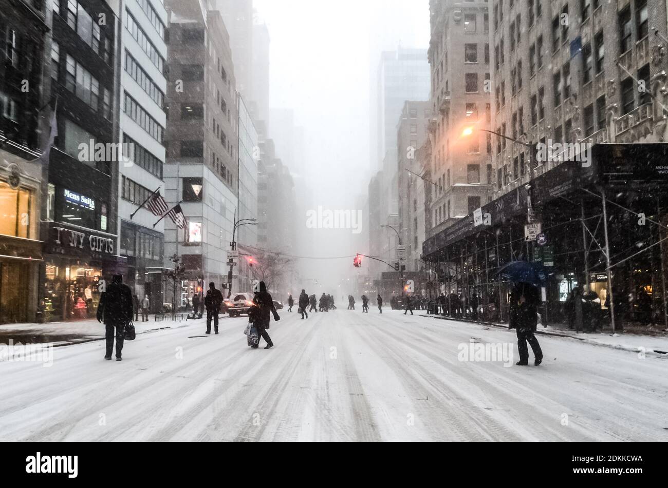Winter snowstorm blizzard in New York City with heavy snow fall, cars ...