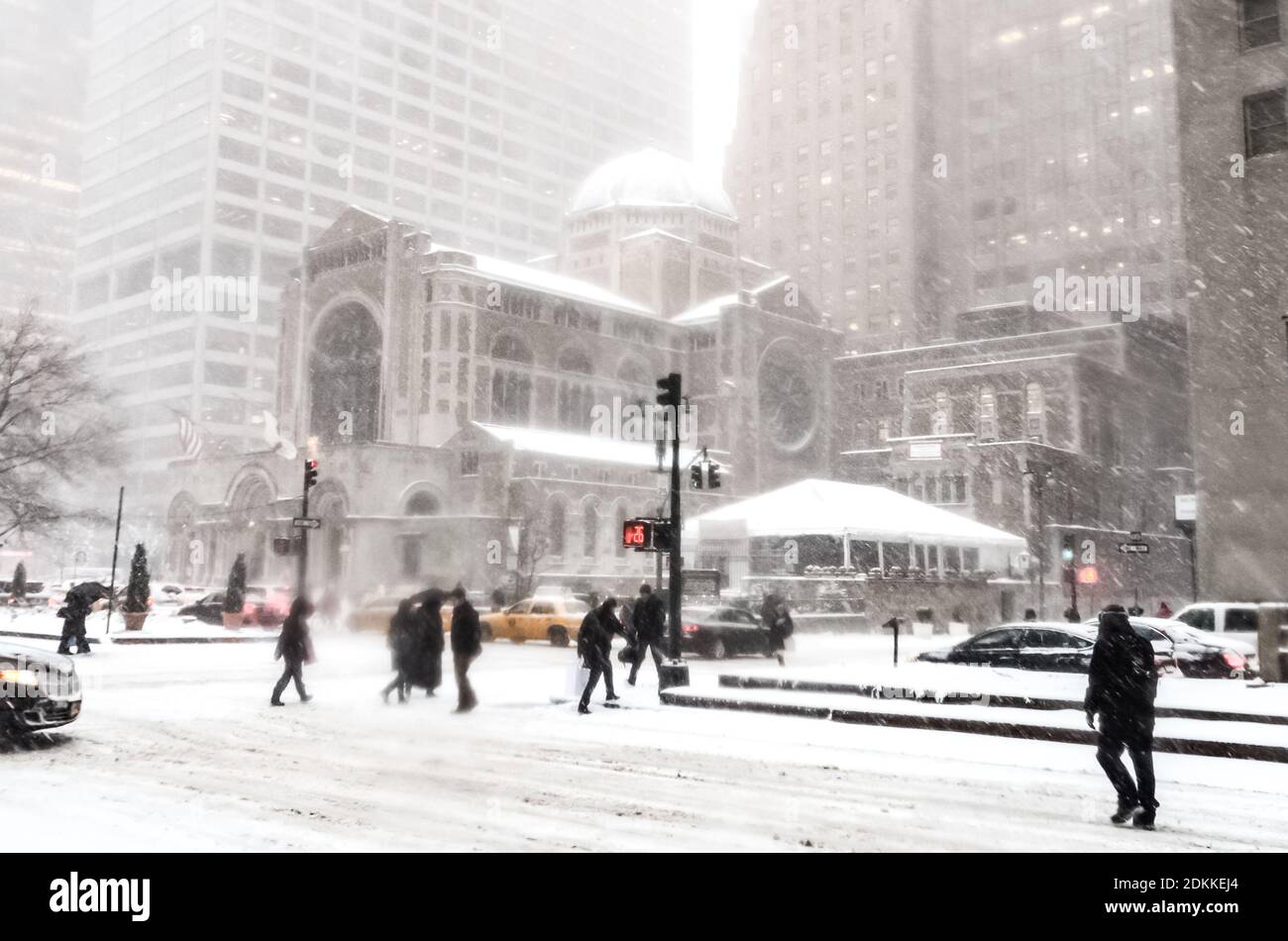 Winter snowstorm blizzard in New York City with heavy snow fall, cars ...