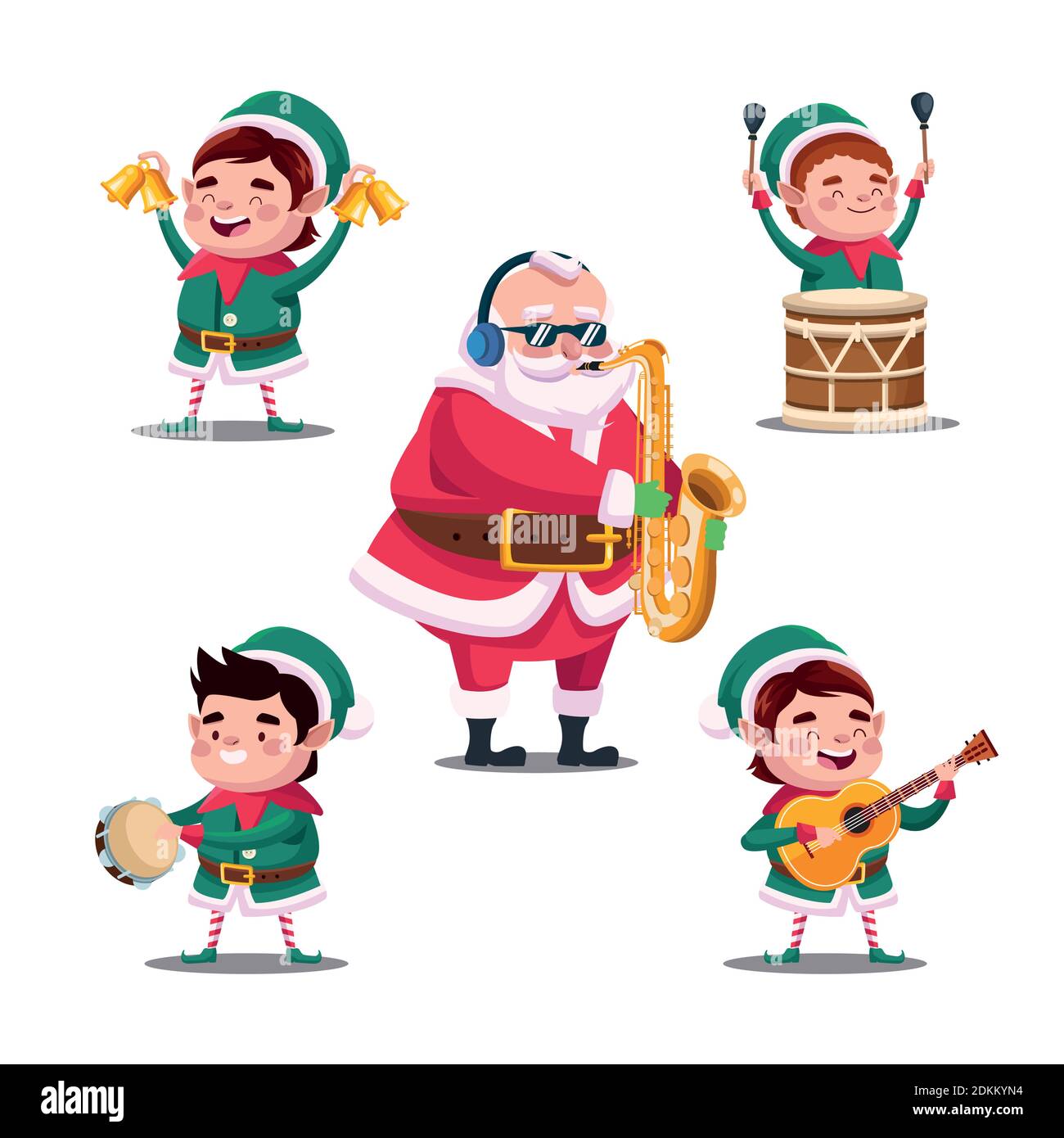 happy merry christmas bundle of santa and elfs playing instruments ...