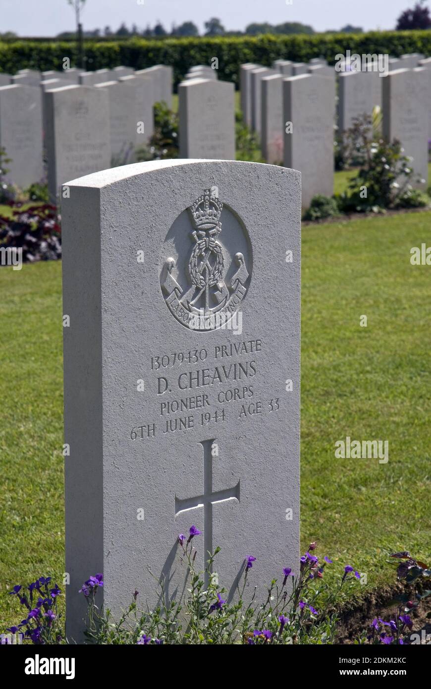Grave of a British soldier killed on D-Day (June 6, 1944) at the Bayeux Commonwealth War Graves ...