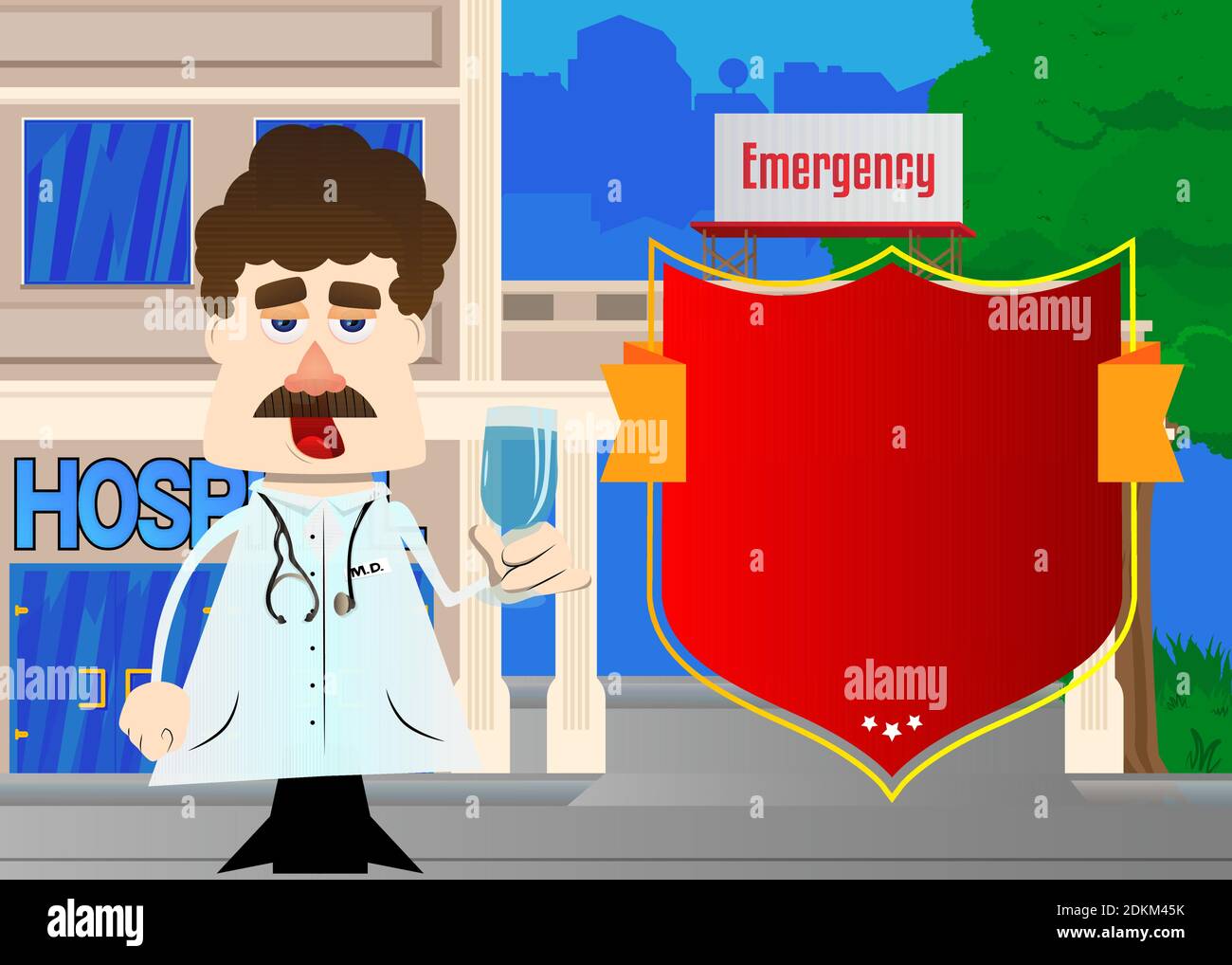 Funny cartoon doctor dr h glassw. Vector illustration. Healthy ...