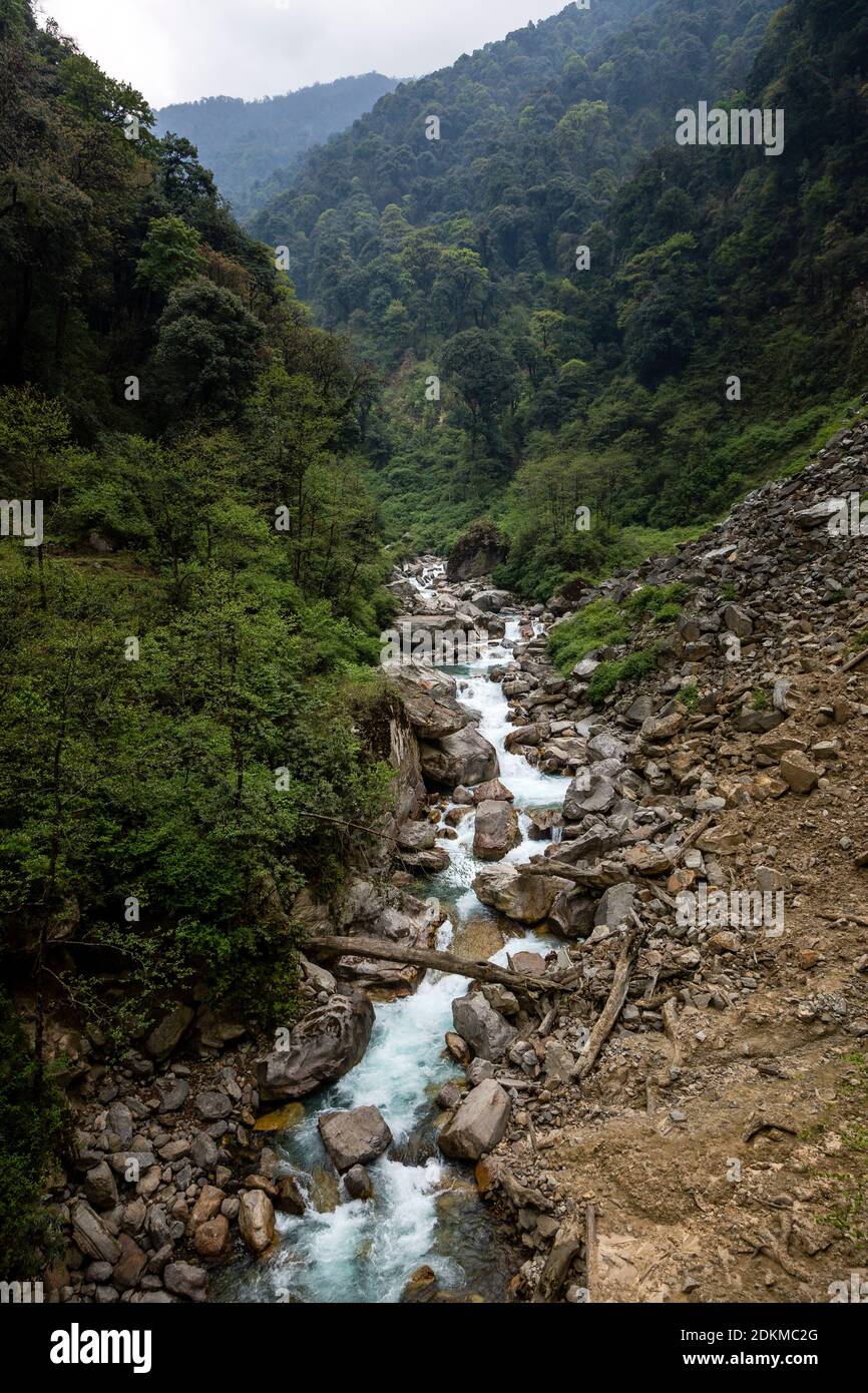 View of beautiful hills and river stream on the Gochela trek to the ...