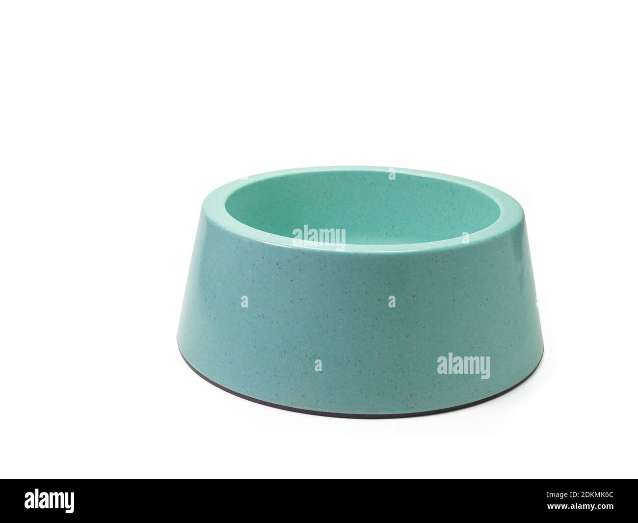 The close up of empty blue green plastic dog bowl, pet equipment ...