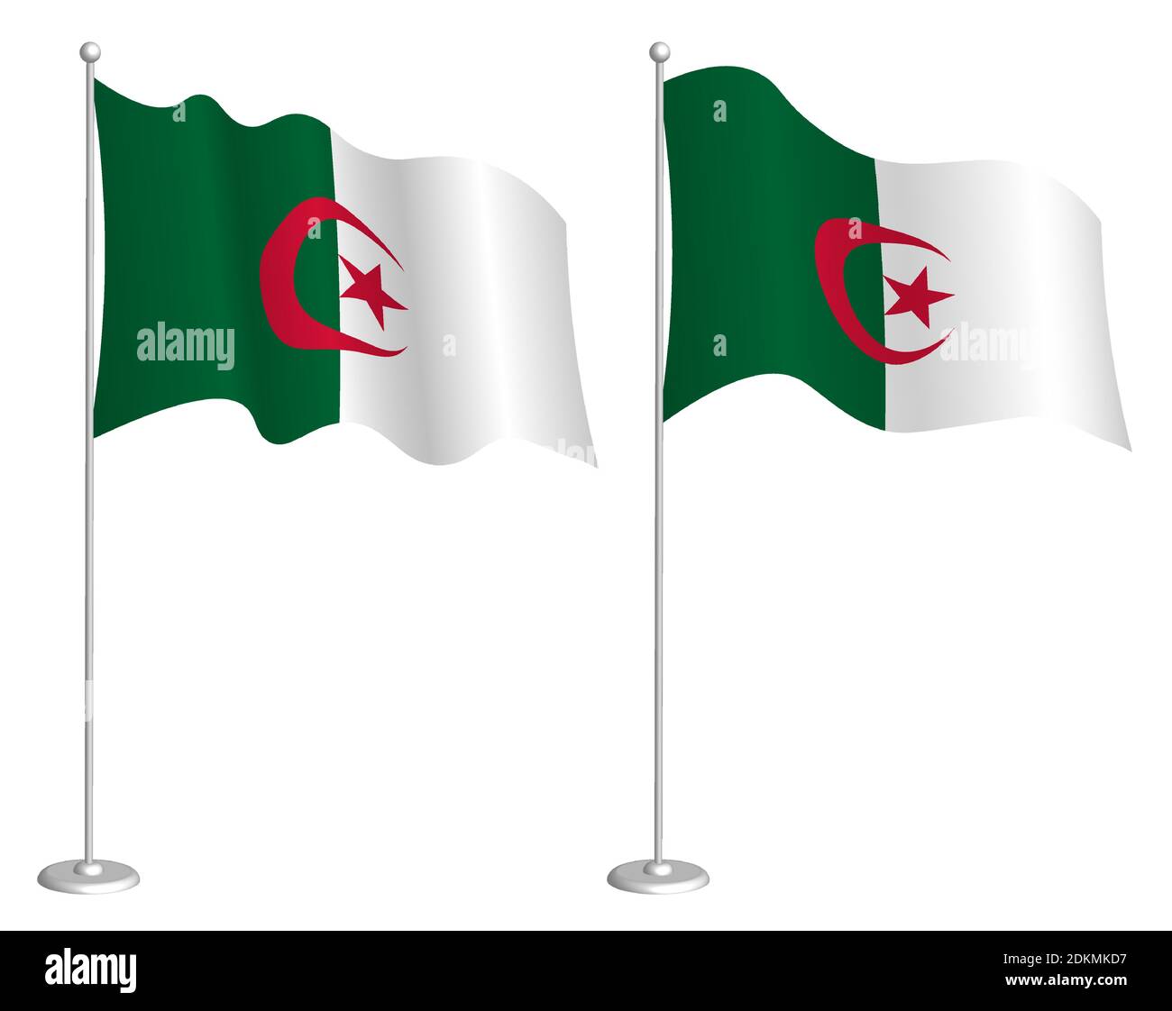flag of algeria on flagpole waving in wind. Holiday design element. Checkpoint for map symbols ...