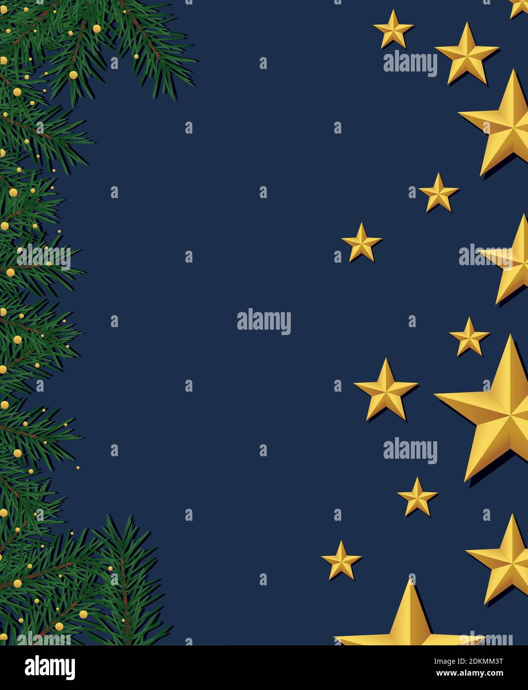 happy merry christmas frame with leafs and golden stars vector ...