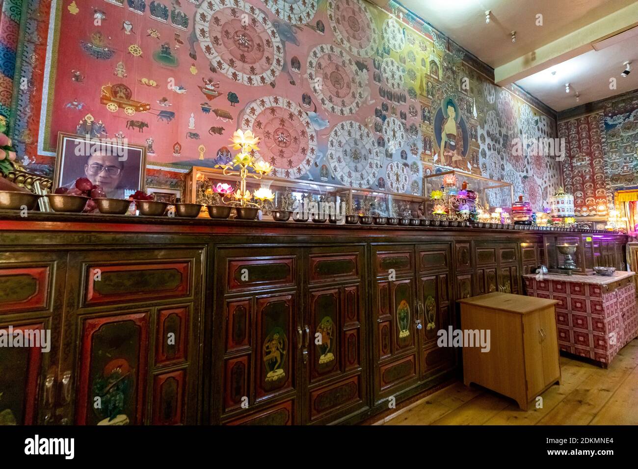 View of wall art and religious decoration inside the monastery at the ...