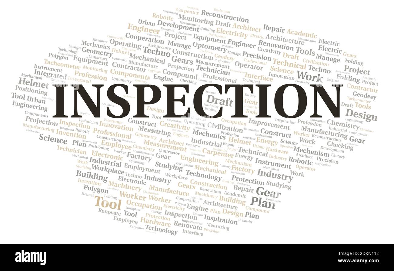 Inspection typography word cloud create with text only Stock Photo - Alamy