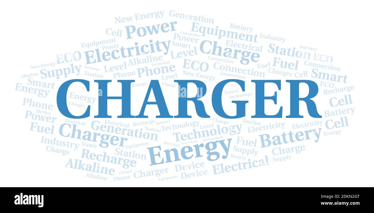 Charger typography word cloud create with text only Stock Photo - Alamy