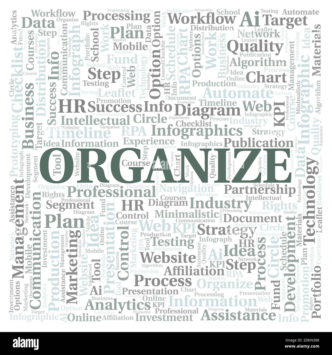 Organize typography word cloud create with text only Stock Photo - Alamy