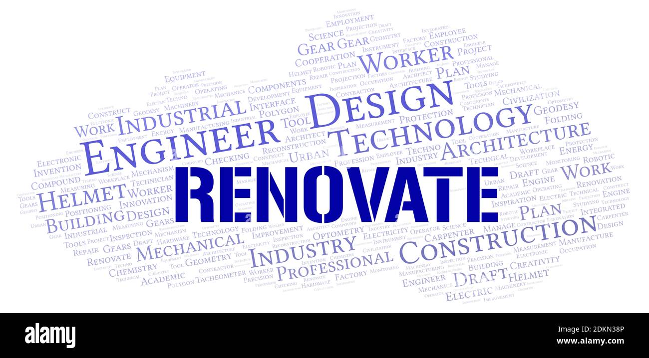 Renovate typography word cloud create with text only Stock Photo - Alamy