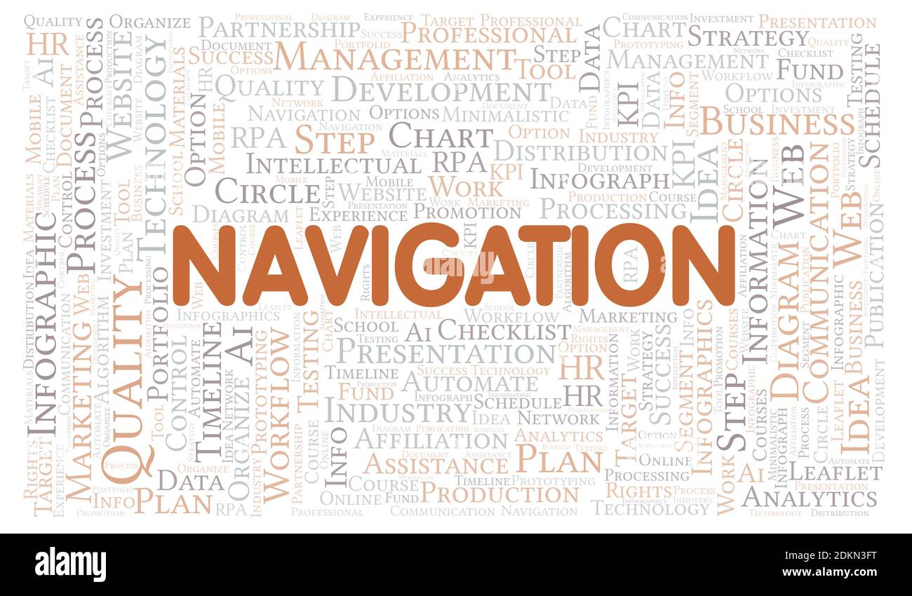 Navigation typography word cloud create with text only Stock Photo - Alamy