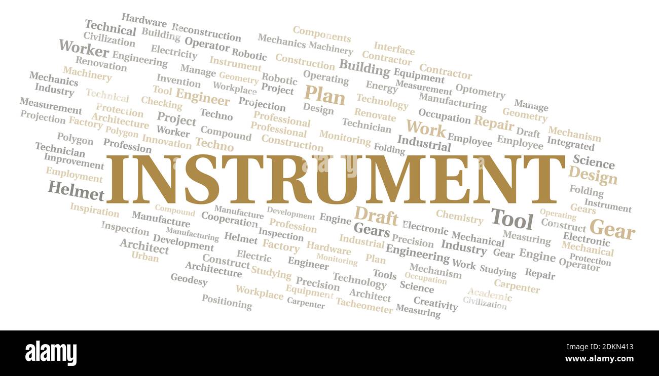 Instrument typography word cloud create with text only Stock Photo - Alamy