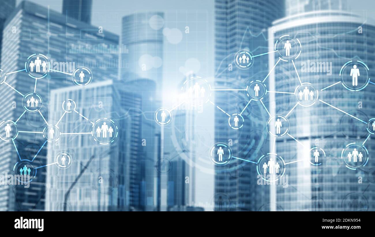 Social media concept on futuristic city background Stock Photo - Alamy