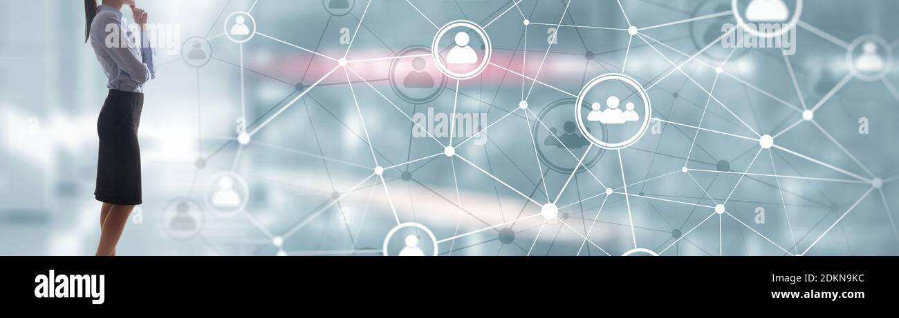 Background conceptual image with social connection lines on panoramic ...