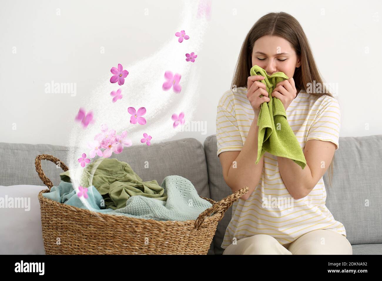 Female smelling fabric hi-res stock photography and images - Alamy