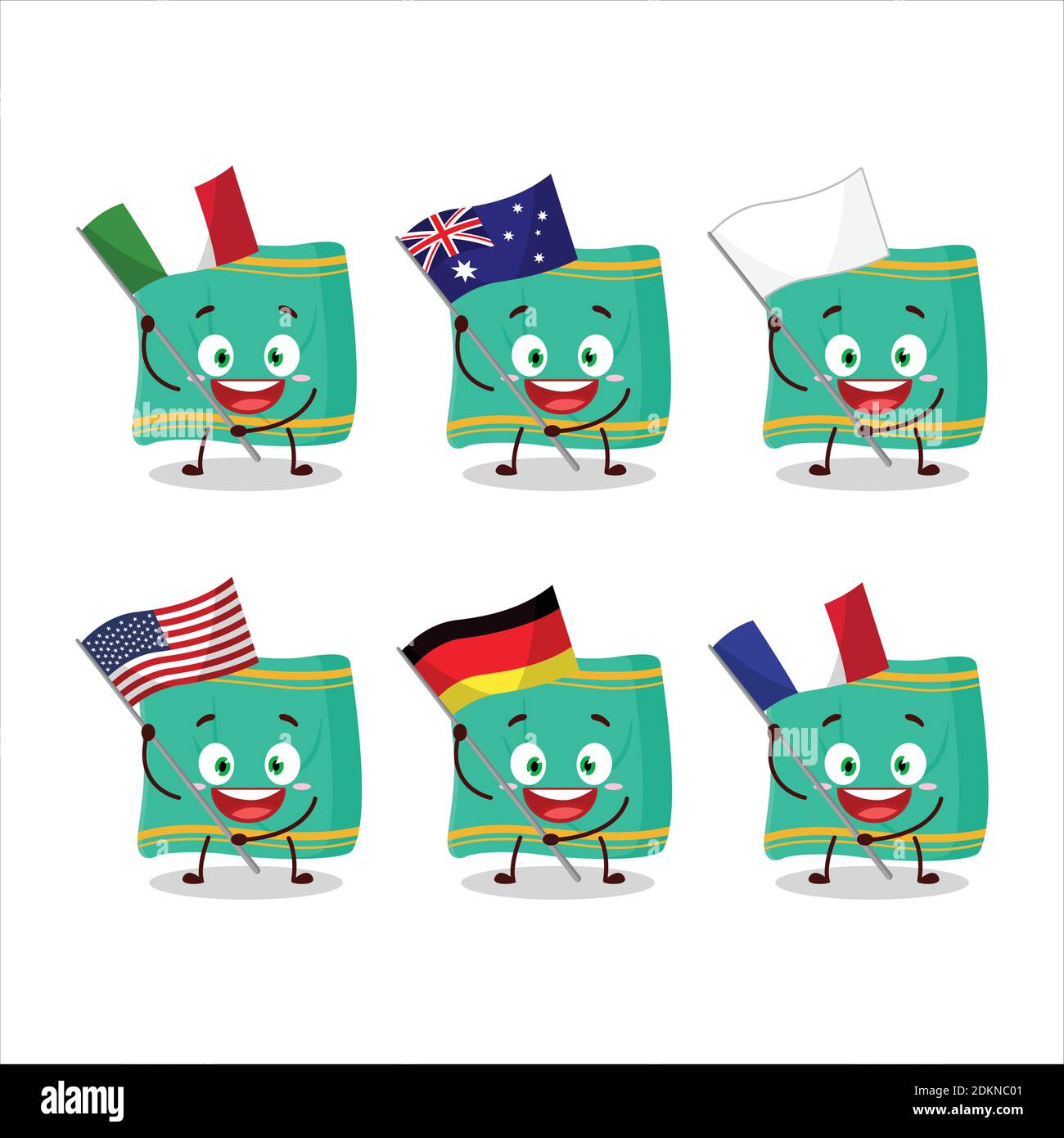 Napkin cartoon character bring the flags of various countries. Vector ...