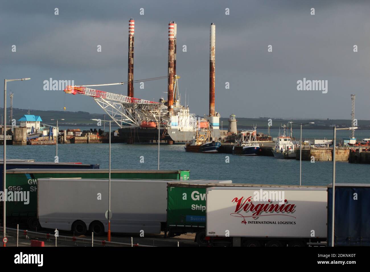 Crane ship or Floating crane. Heavy lift crane ship moored at Holyhead ...