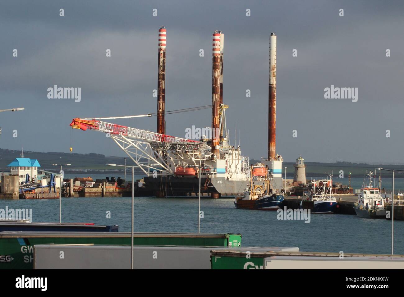 Crane ship or Floating crane. Heavy lift crane ship moored at Holyhead ...