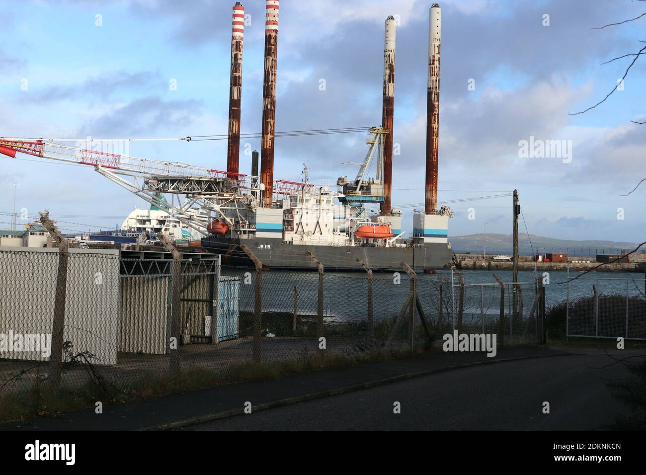 Crane ship or Floating crane. Heavy lift crane ship moored at Holyhead ...