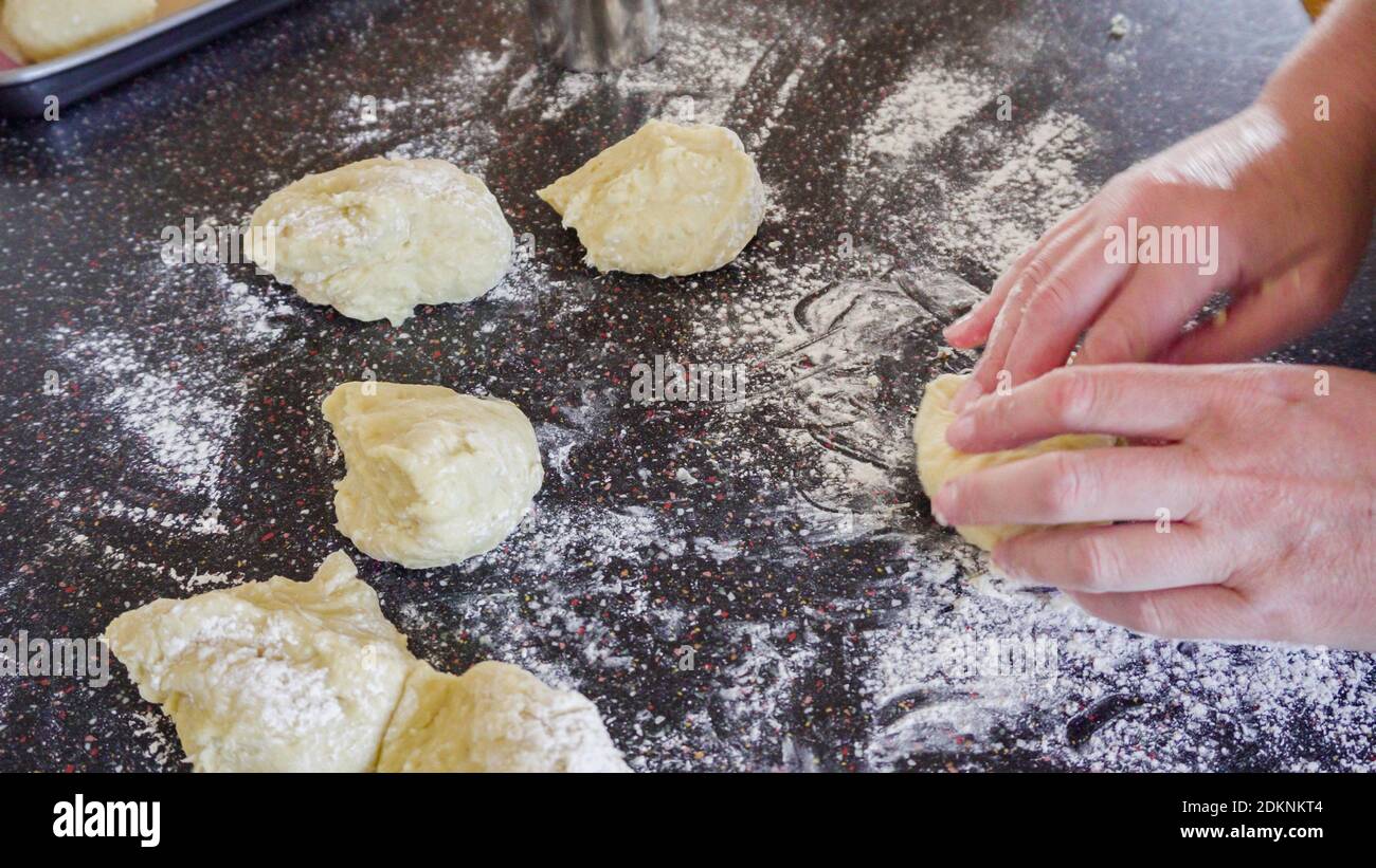 Step by step. Baking sourdough bread in residential kitchen Stock Photo ...