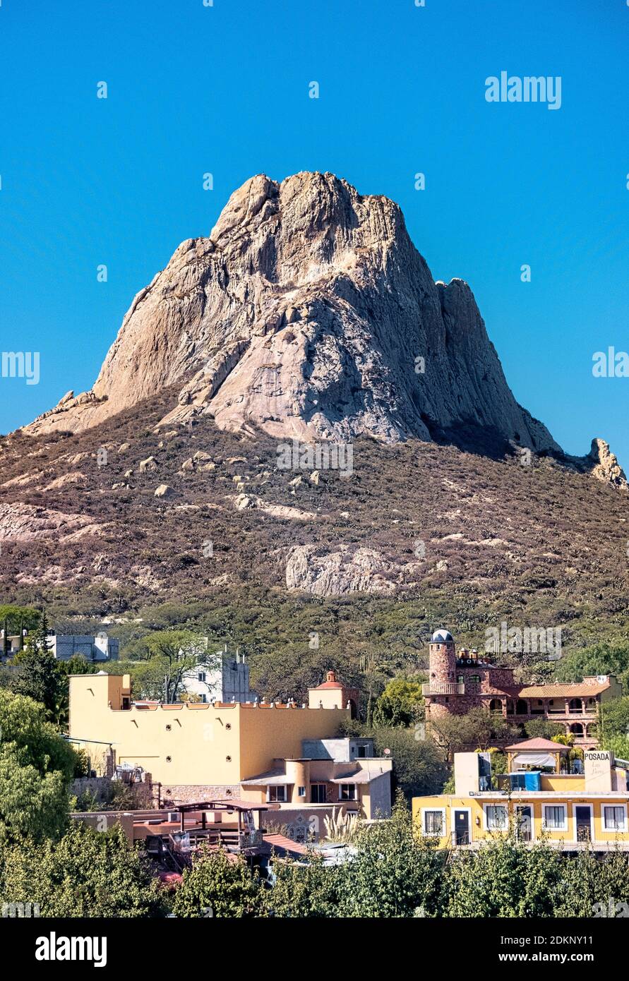 View of the massive Peña de Bernal, UNESCO site and one of the world’s ...