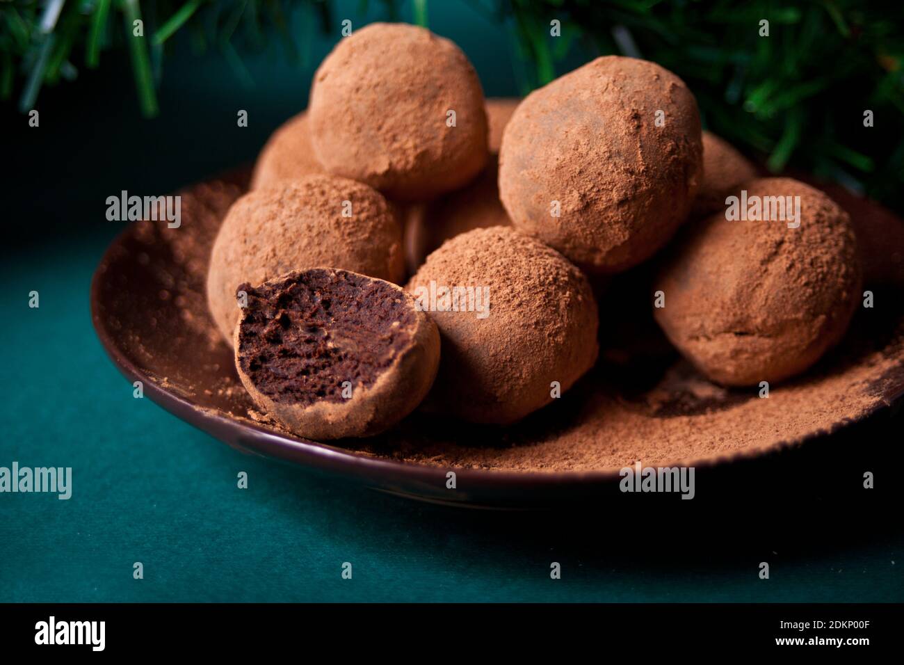 homemade chocolate balls truffles on the plate Stock Photo - Alamy