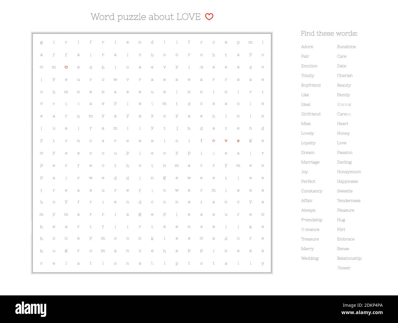 Valentine's day word puzzle crossword - find the listed words about ...